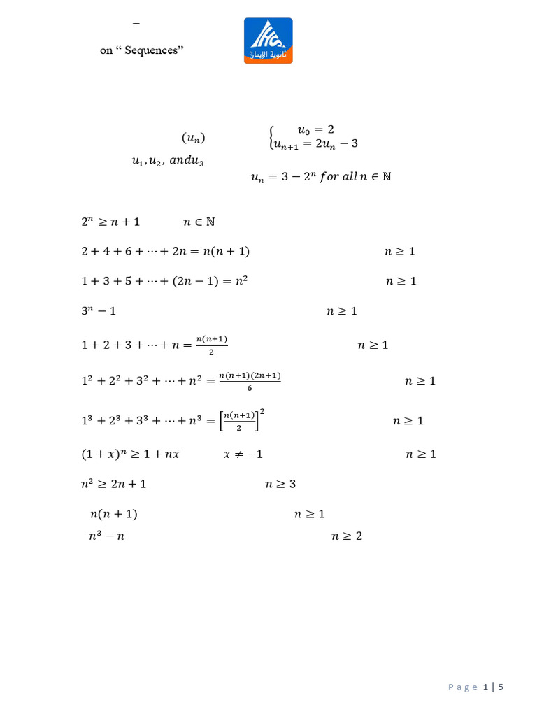 Mathematical Induction and Sequences Guide | PDF | Limit (Mathematics ...
