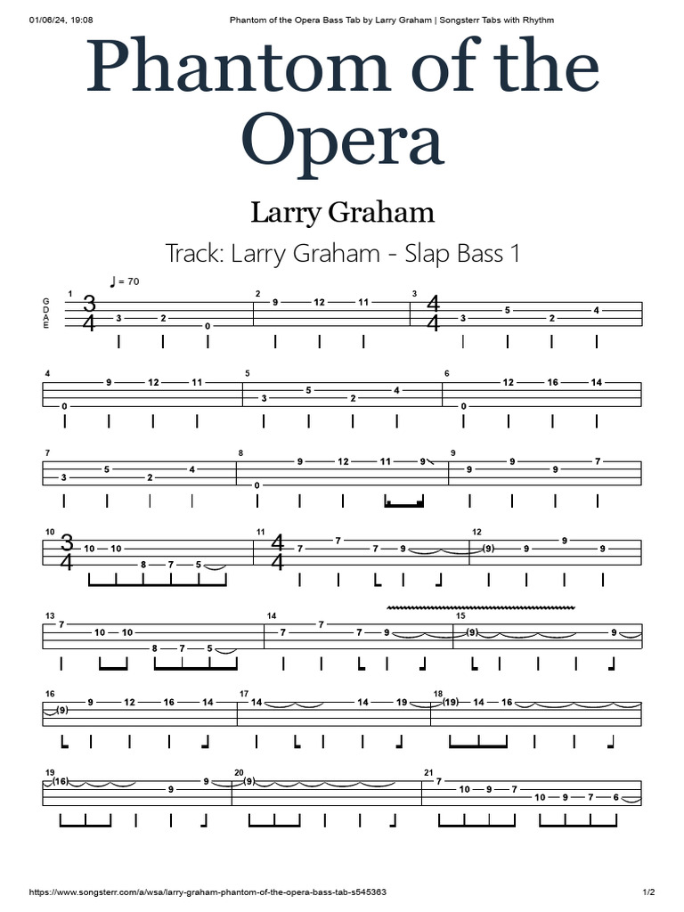 Phantom of the Opera Bass Tab Guide | PDF | Guitars | Music Technology