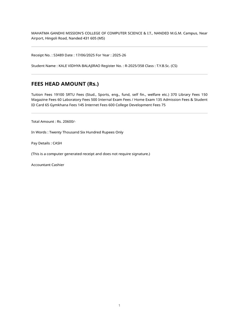 College Fee Receipt | PDF