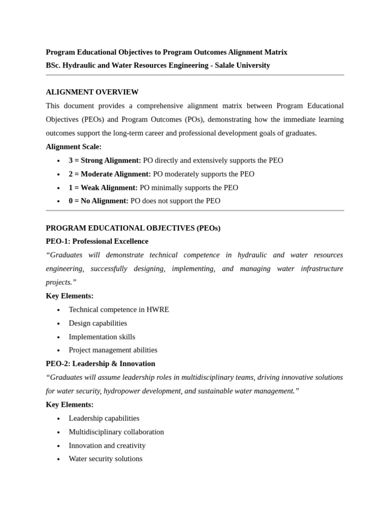 (PEO-PO) Program Educational Objectives To Program Outcomes Alignment ...