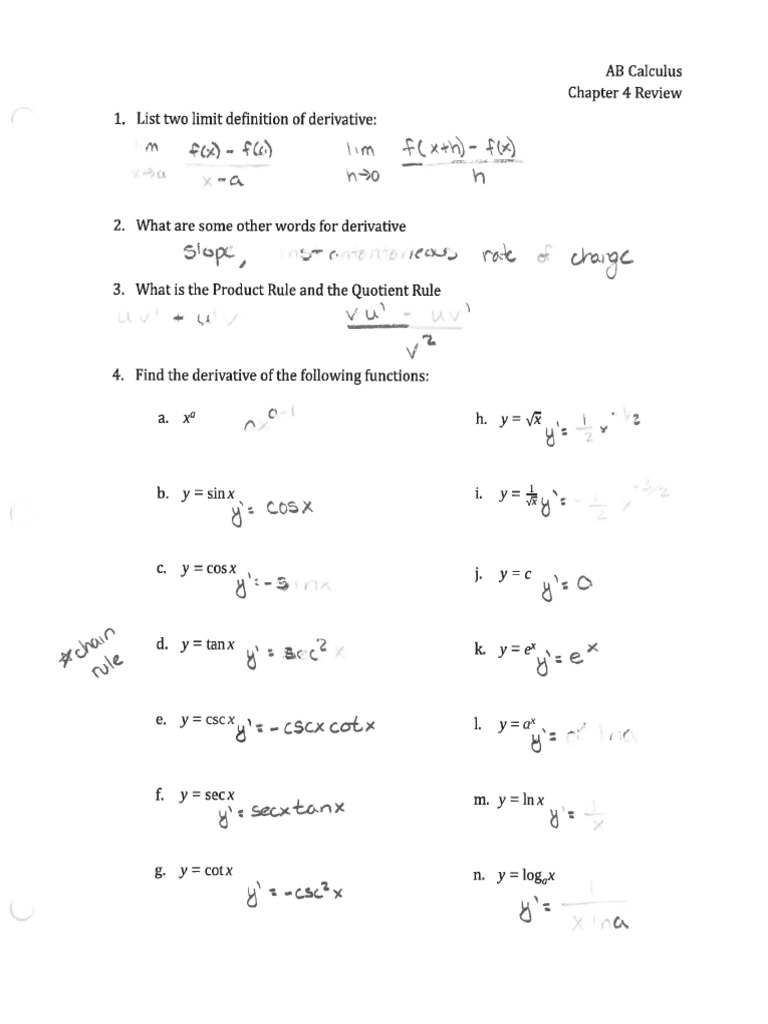 Chapter 4 Review Key | PDF