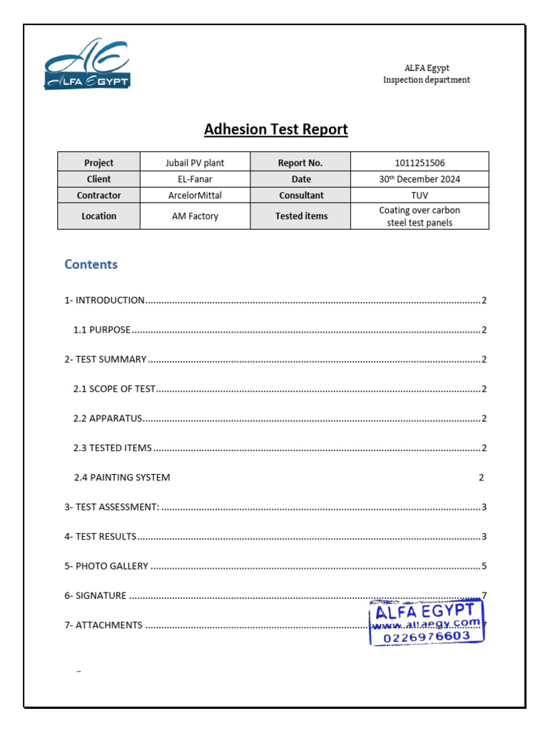 Adhesion Test Report for Jubail PV Plant | PDF | Building Materials ...