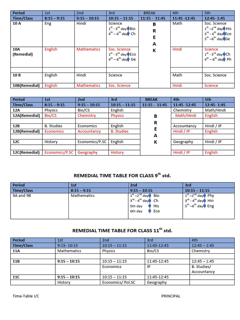Bilateral Time Table For Winter Break (Modified) | PDF | Inquiry | Science