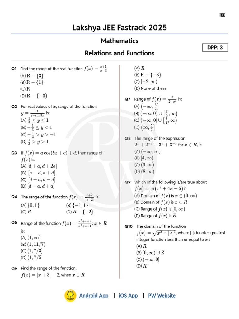Relations and Functions - DPP 03 | PDF | Mathematics | Mathematical ...