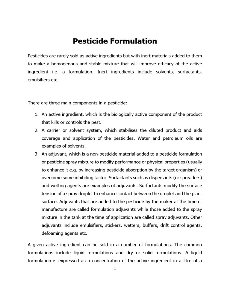 Pesticide Formulation Components Explained | PDF | Emulsion | Pesticide
