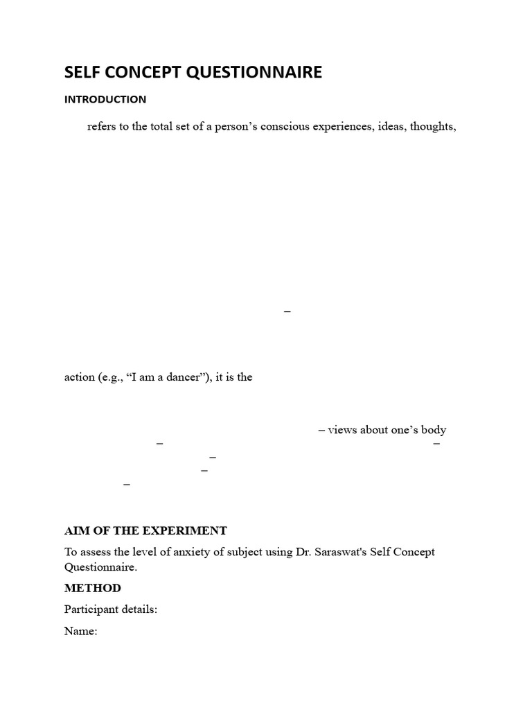 Self-Concept Questionnaire Overview | PDF | Self Concept | Experience