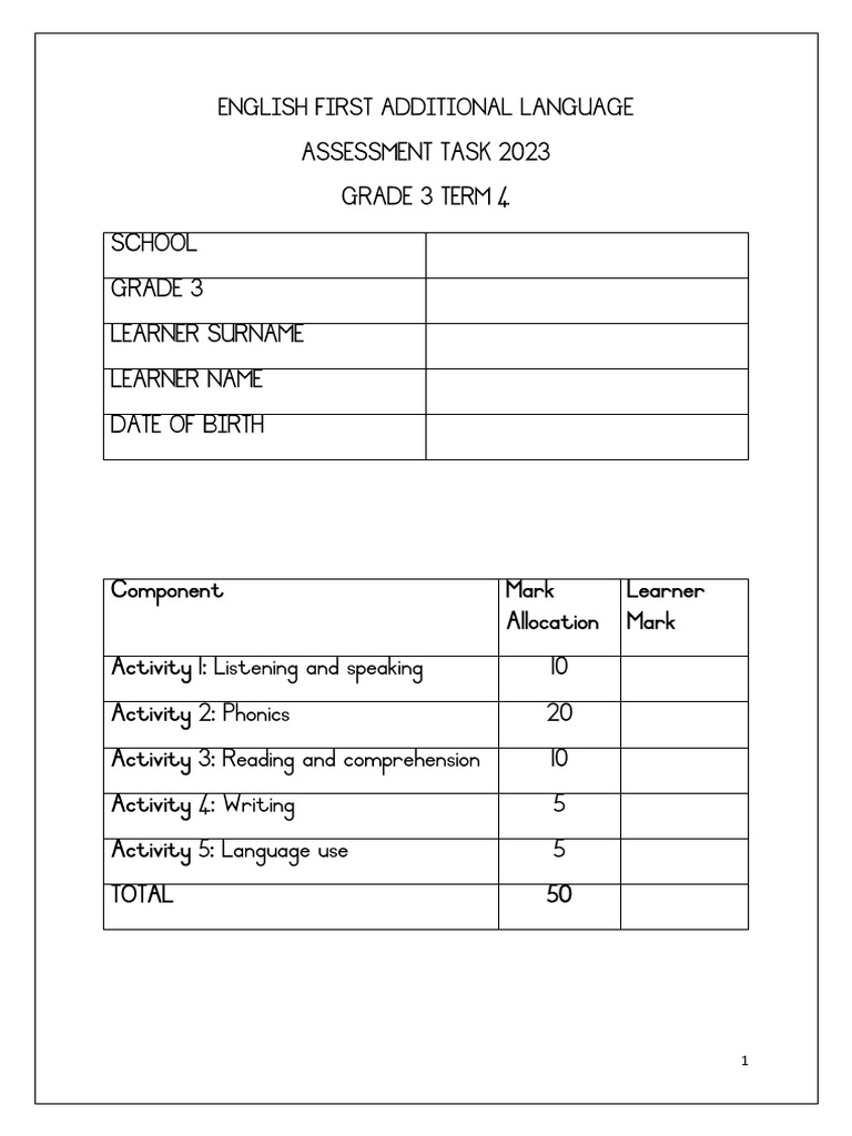 Efal Grade 3 t 4_asessment Task 2023 | PDF