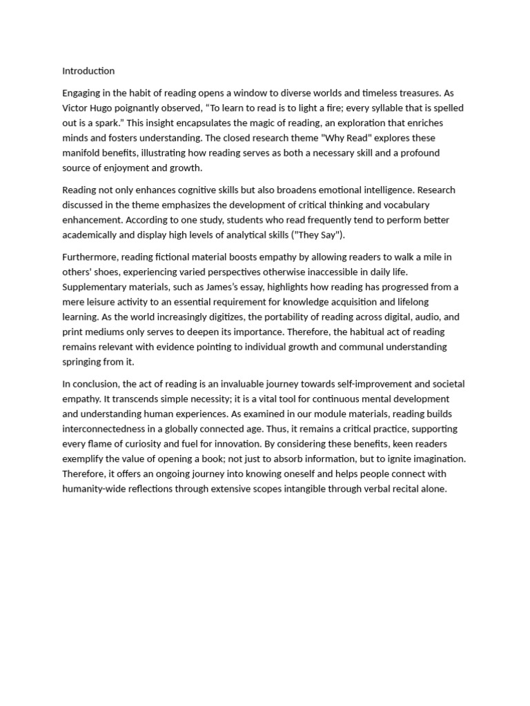 Benefits of Reading for Growth and Empathy | PDF