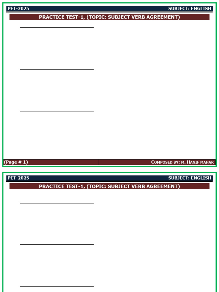 Subject-Verb Agreement Practice Test | PDF | Subject (Grammar ...