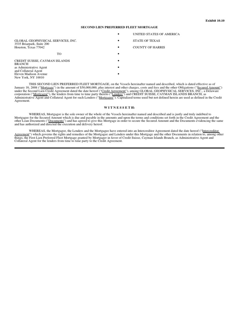 Exhibit 10.10 Second Lien Preferred Fleet Mortgage | PDF | Mortgage Law ...