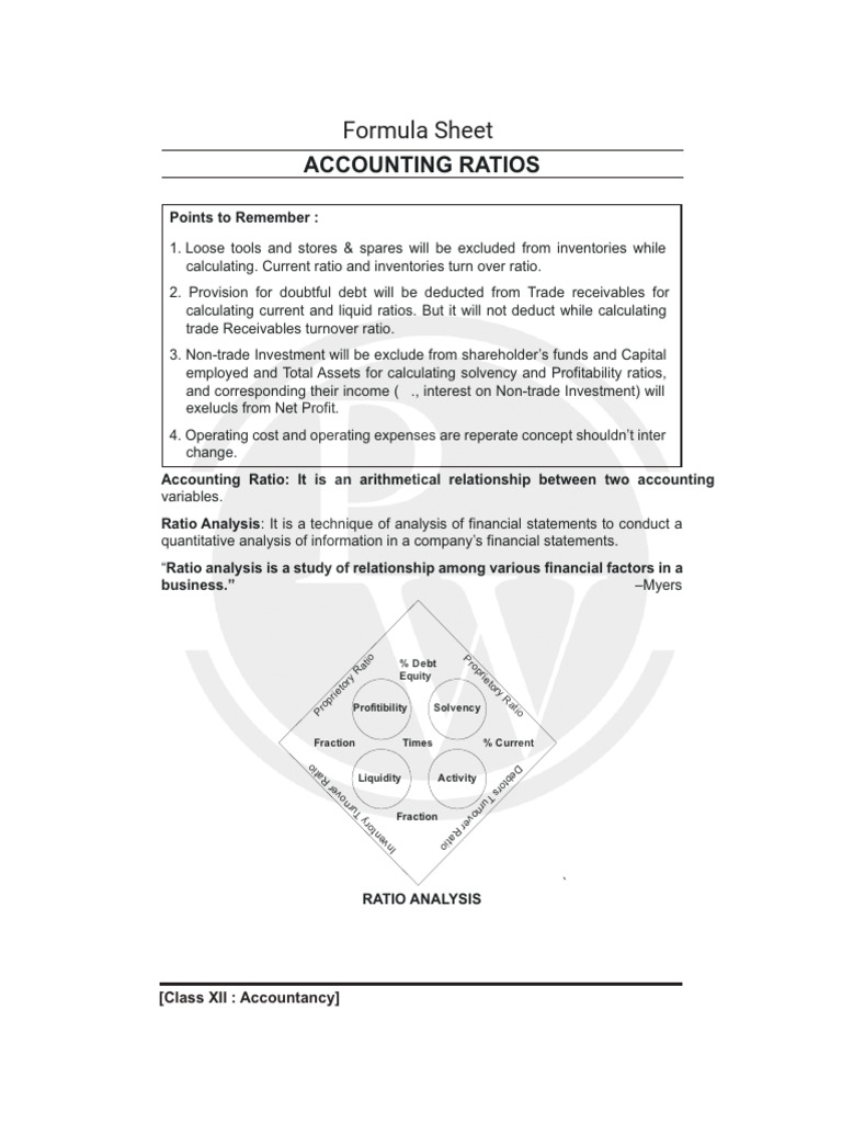 Formula Sheet - Accounting Ratio | PDF | Expense | Revenue