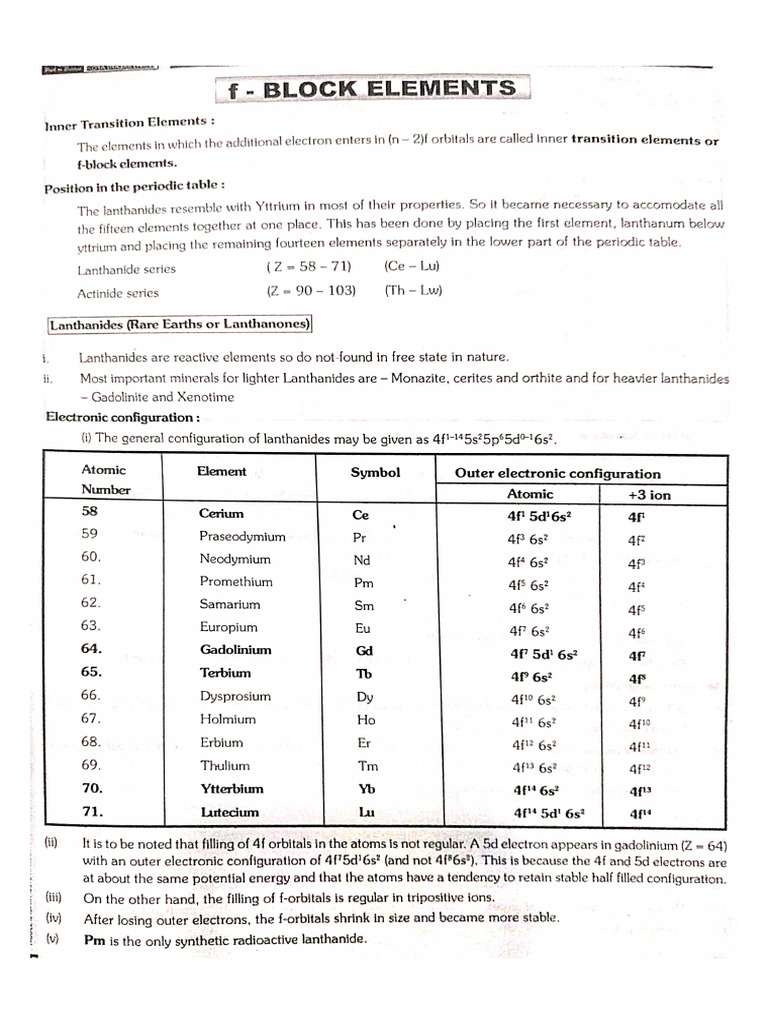 F Block Elements | PDF
