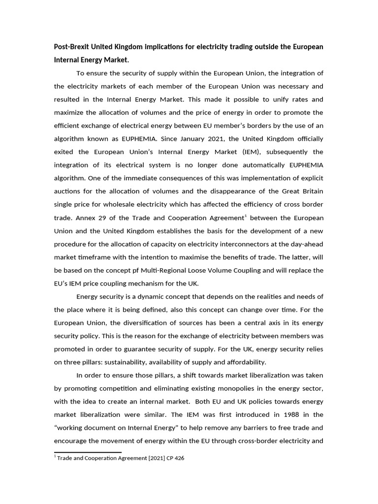 Post-Brexit UK Electricity Trading Changes | PDF | Market (Economics ...