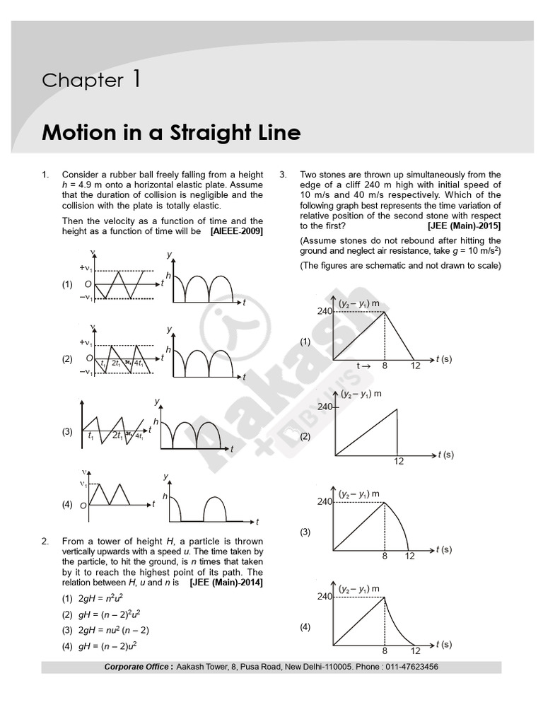 P_Ch-01_Motion in a Straight Line | PDF | Acceleration | Velocity