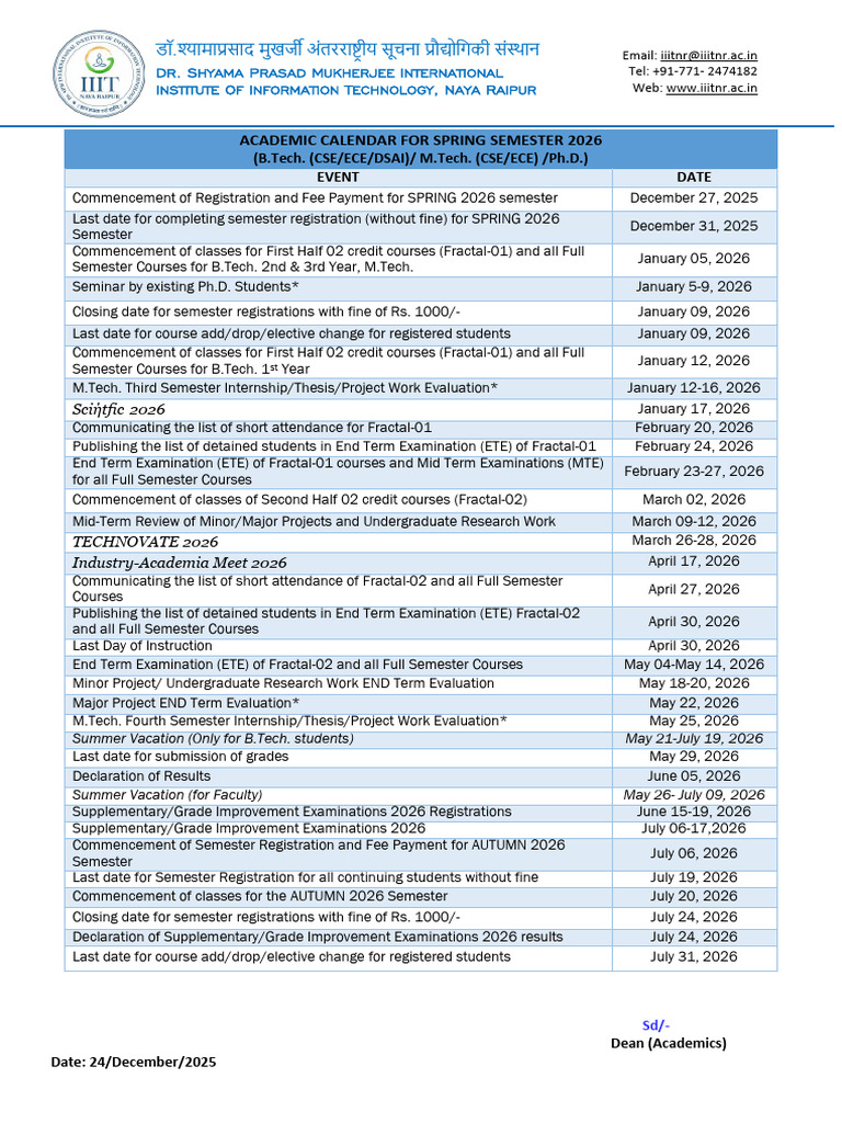 Spring Semester 2026 Academic Calendar | PDF | Academic Term | Academia
