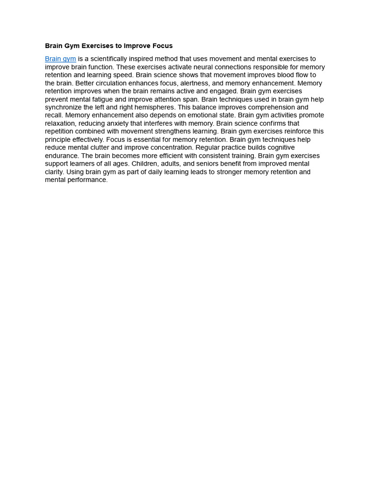 Boost Focus with Brain Gym Exercises | PDF