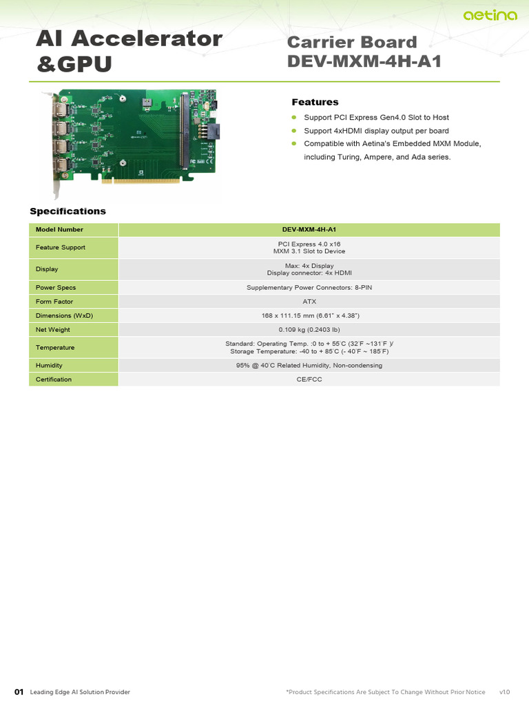 Aetina_DEV-MXM-4H-A1_datasheet | PDF | Computer Architecture | Physical Layer Protocols
