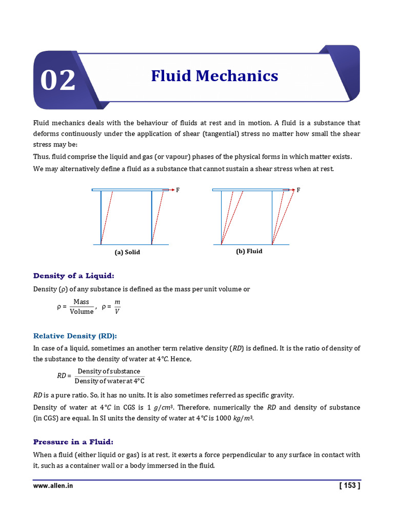 Fluid Mechanics: Pressure and Density Concepts | PDF | Buoyancy | Pressure