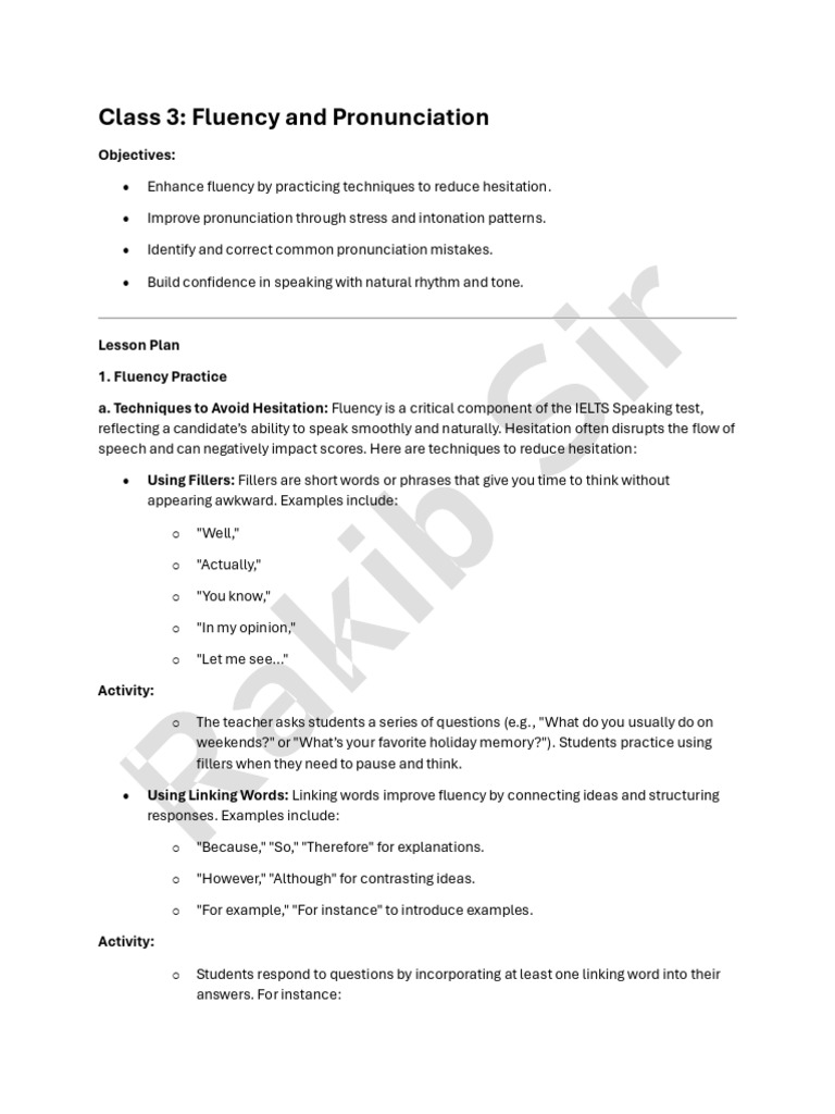 Fluency and Pronunciation Techniques | PDF | Stress (Linguistics) | Fluency