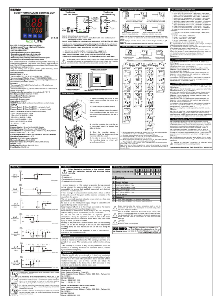 On-OfF Temperature Control Unit ENG_EcoLITE | PDF | Electrical ...