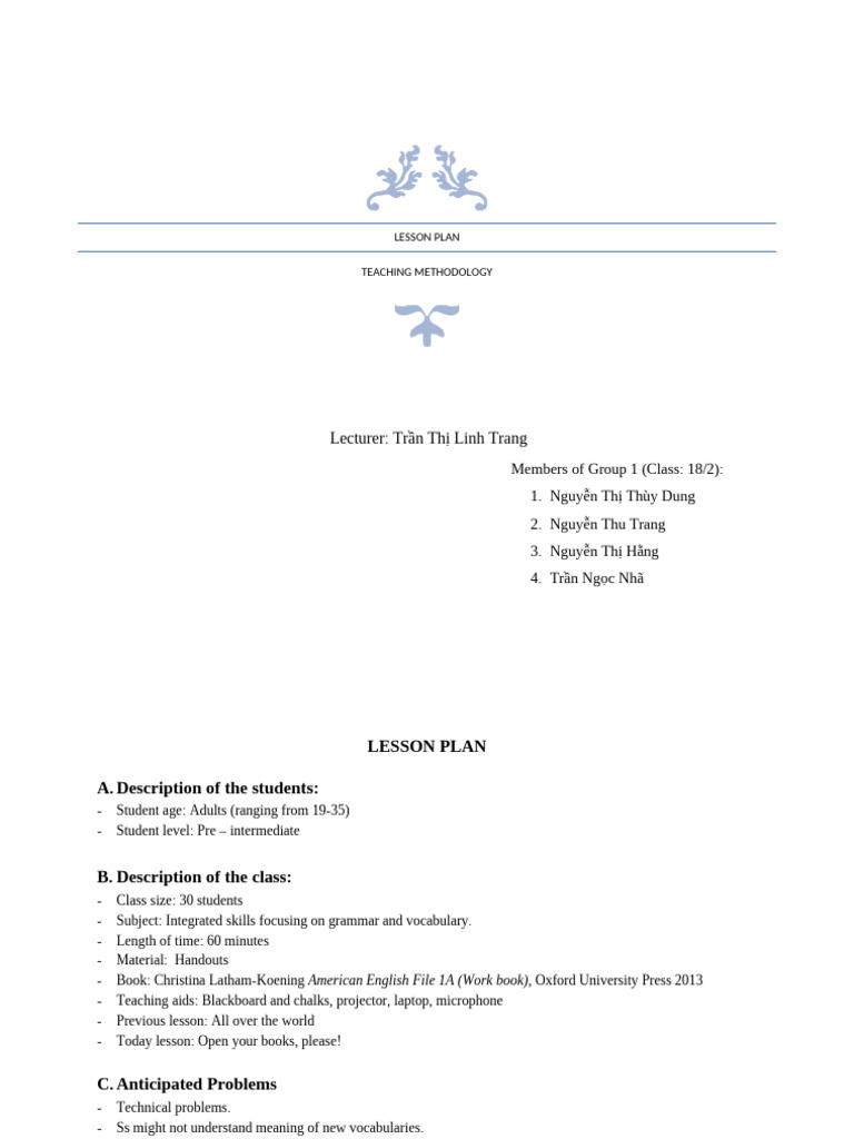 Adult ESL Lesson Plan: Classroom Language | PDF | Classroom | Vocabulary