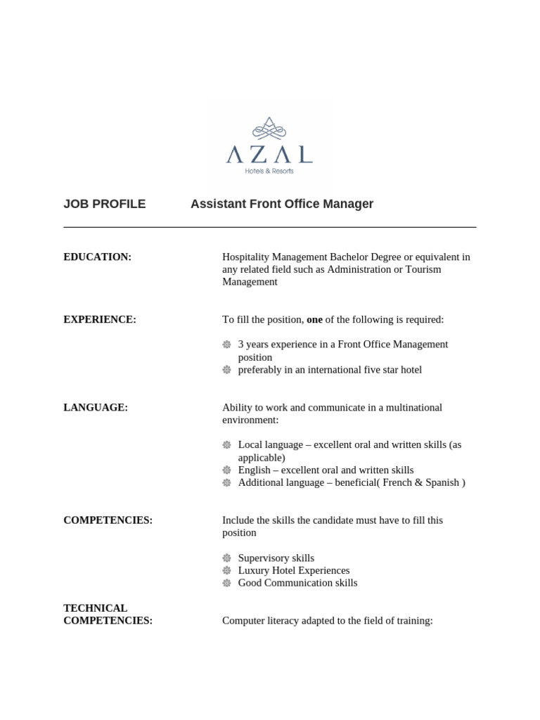 Assistant Front Office Manager 2 | PDF