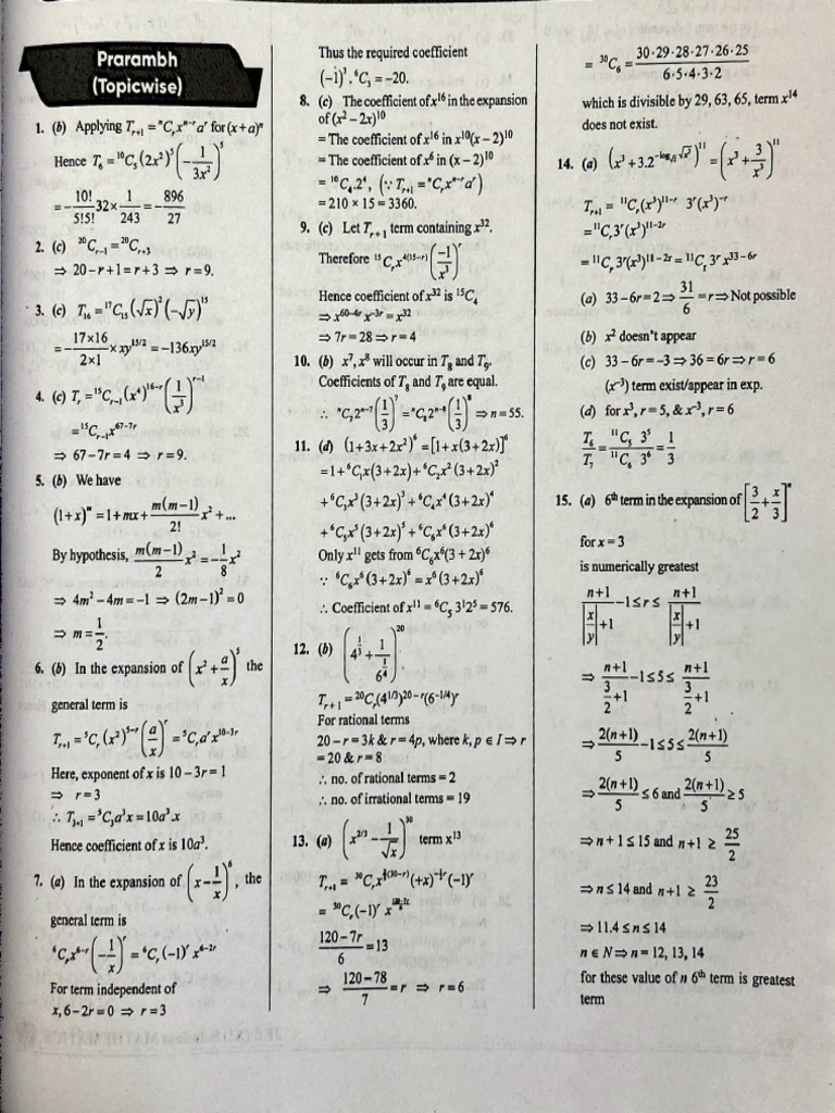 Binomial Theorem Solutions | PDF