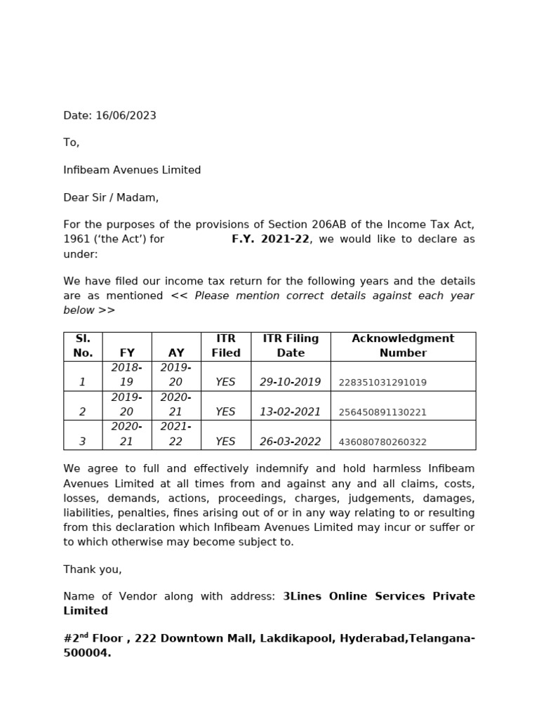 Income Tax Declaration for FY 2021-22 | PDF