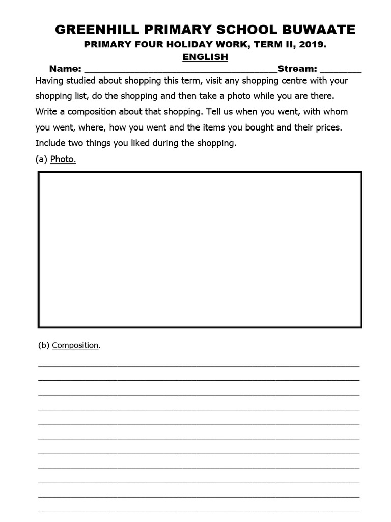 P4 ENGLISH HOLIDAY WORK TERM 2 GREENHILL PRIMARY SCHOOL-BUWANTE | PDF ...