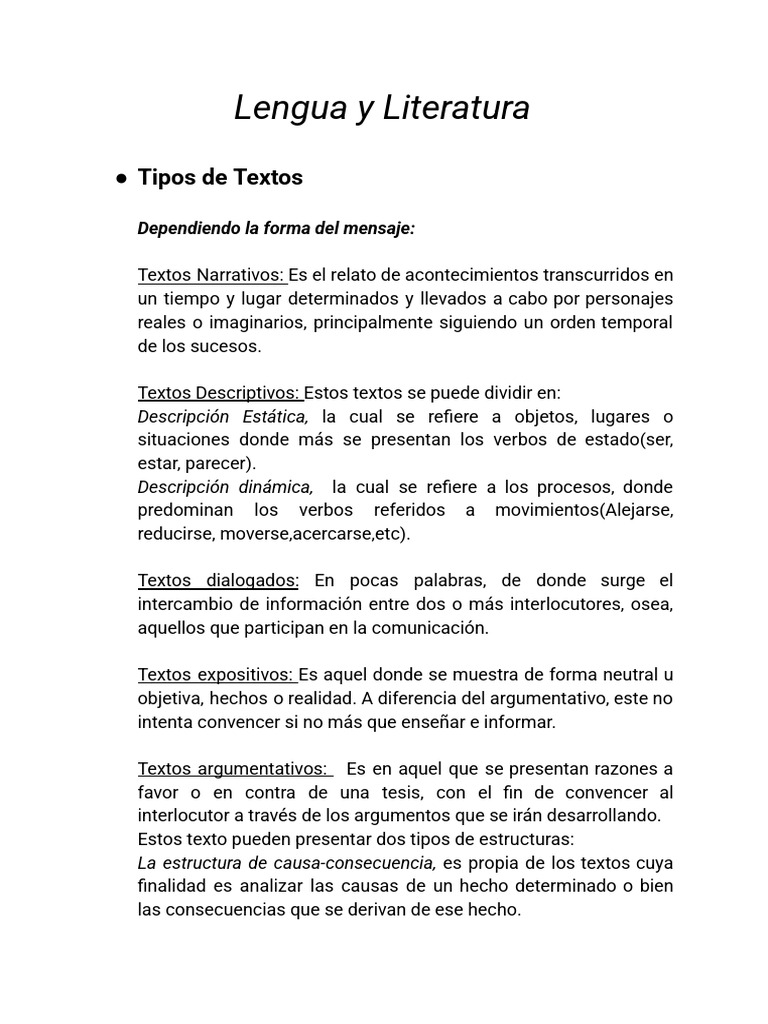Tipos de Textos en Lengua y Literatura | PDF | Narración | Comunicación ...