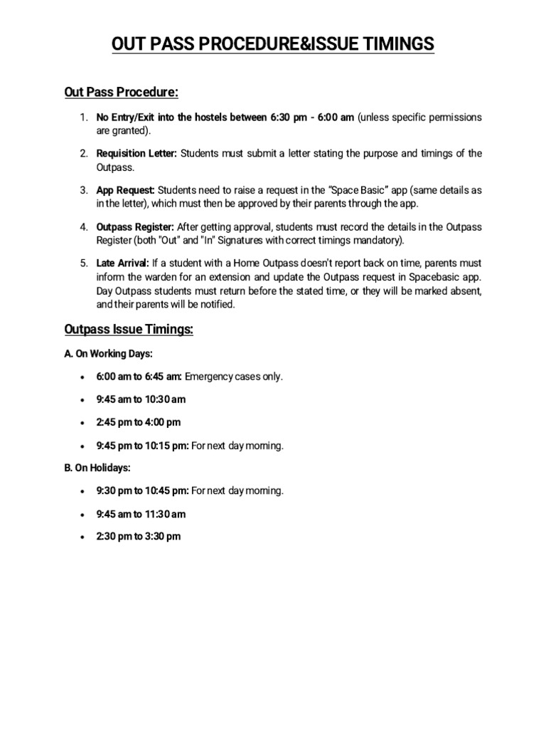 Out Pass Procedure | PDF