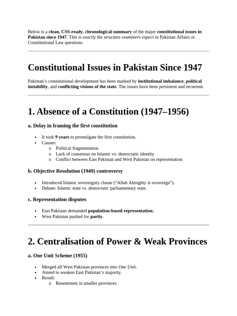 Constitutional Issues in Pakistan: 1947-Present | PDF | Government ...