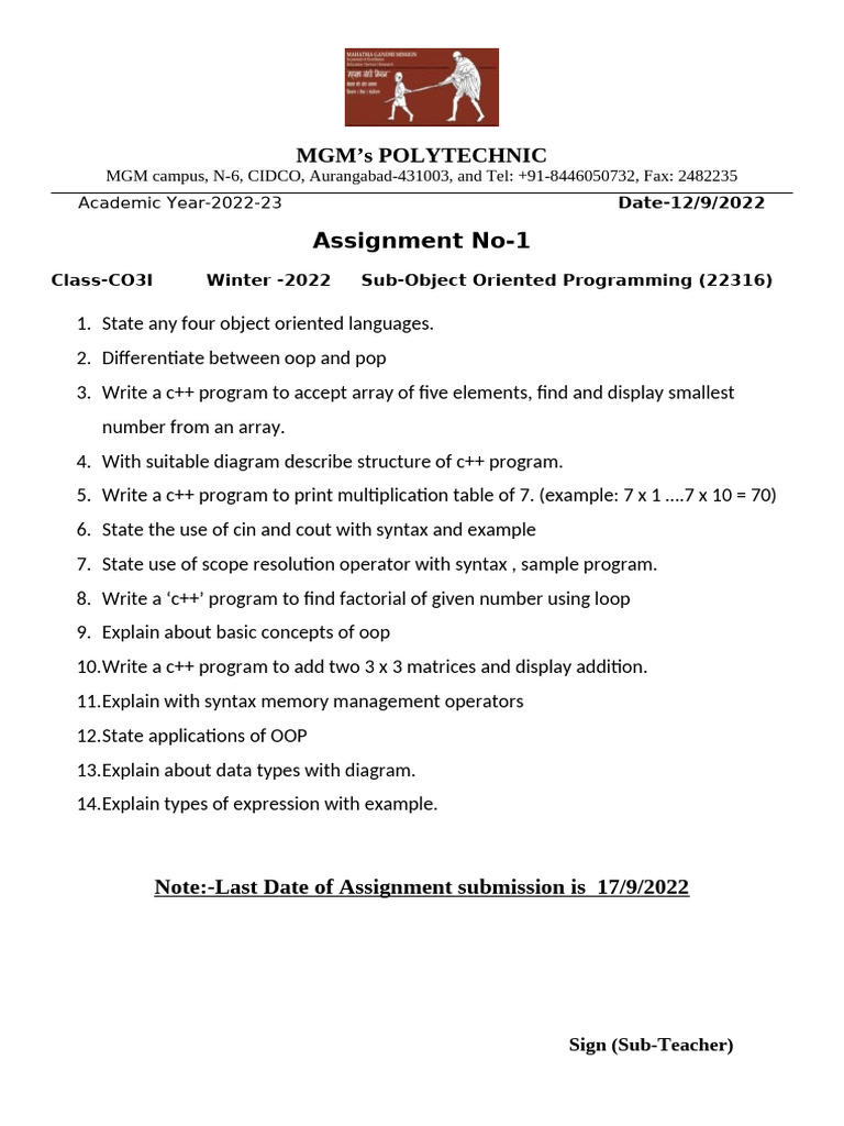 Assignment No.1 OOP | PDF