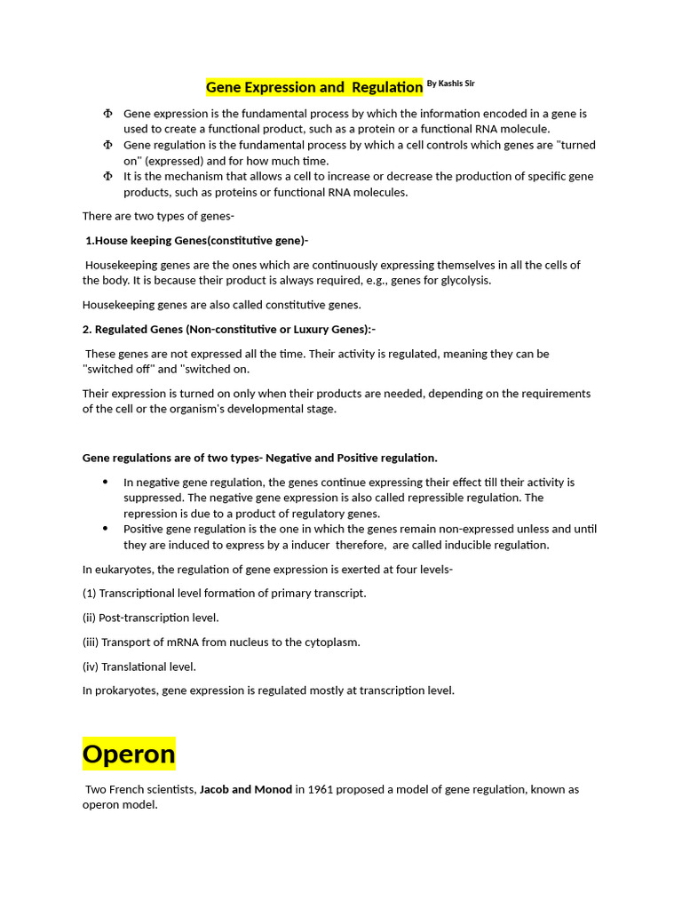 Gene Expression and Regulation by Kashis Sir | PDF | Operon | Gene