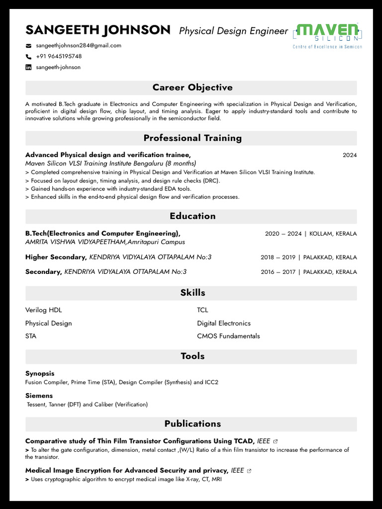 SANGEETH-JOHNSON-VLSI-CV MAVEN LOGO | PDF | Hardware Description ...