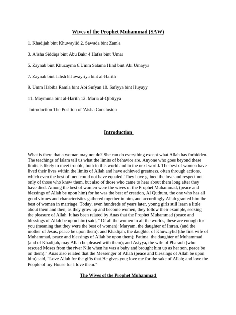 Wives of The Prophet Muhammad | PDF | Muhammad | Life Of Muhammad