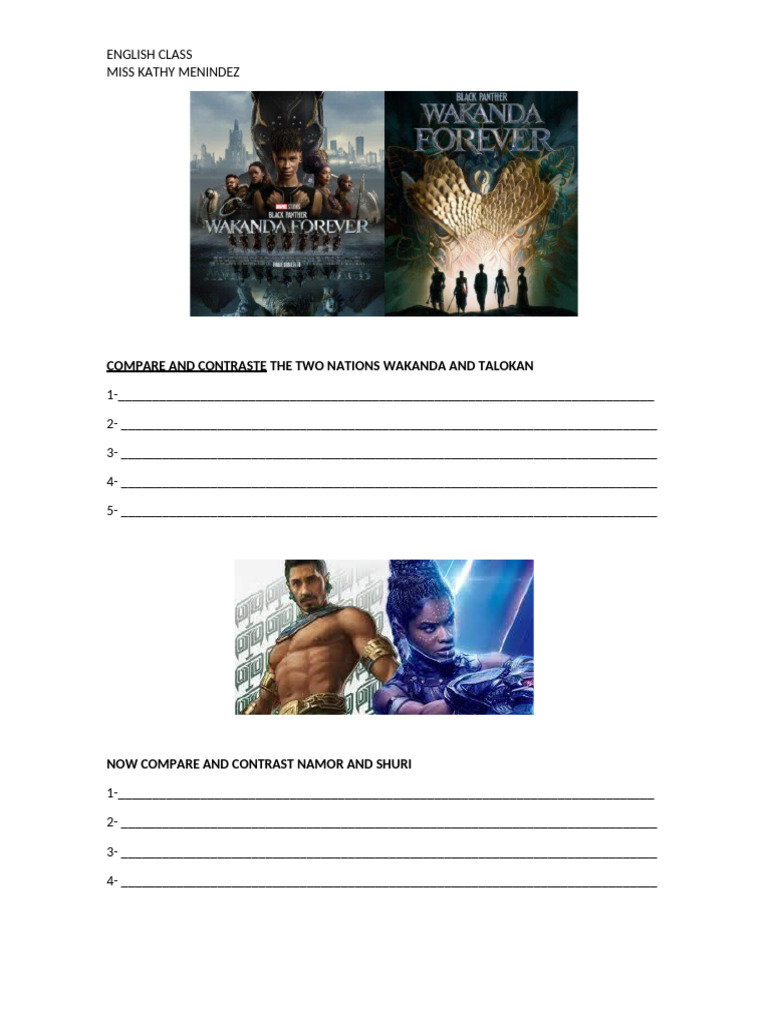 Compare and Contrast Wakanda vs Talokan | PDF