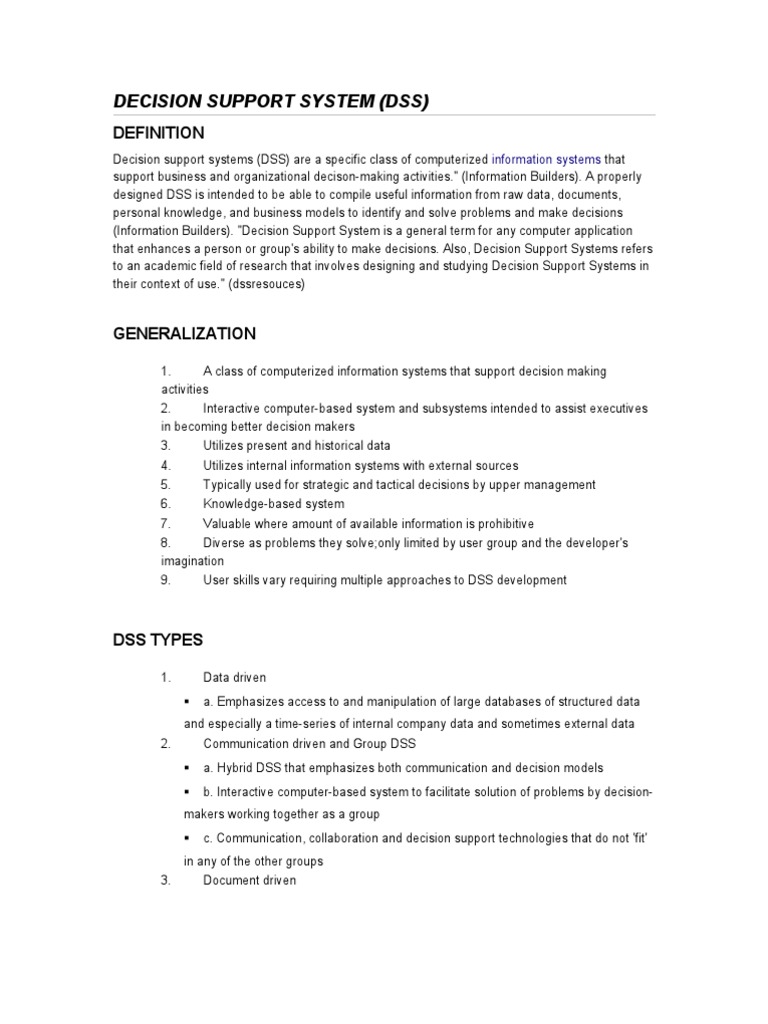 Decision Support System | PDF | Decision Support System | Information ...
