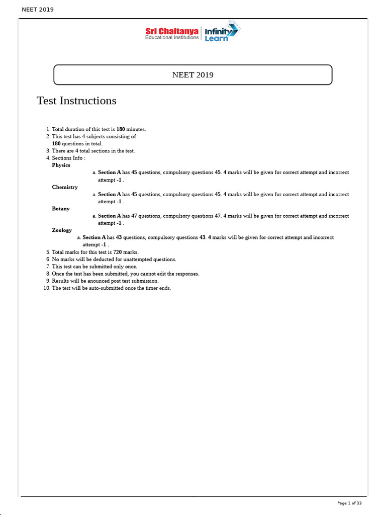 2019 NEET PYQ Test ID 12347 QP | PDF | Electronvolt | Proton