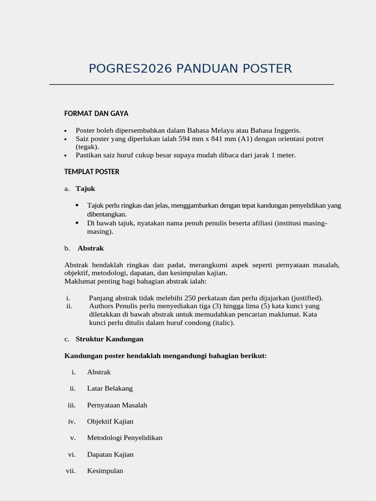 Bahasa Malaysia Pogres2026 Panduan Poster | PDF