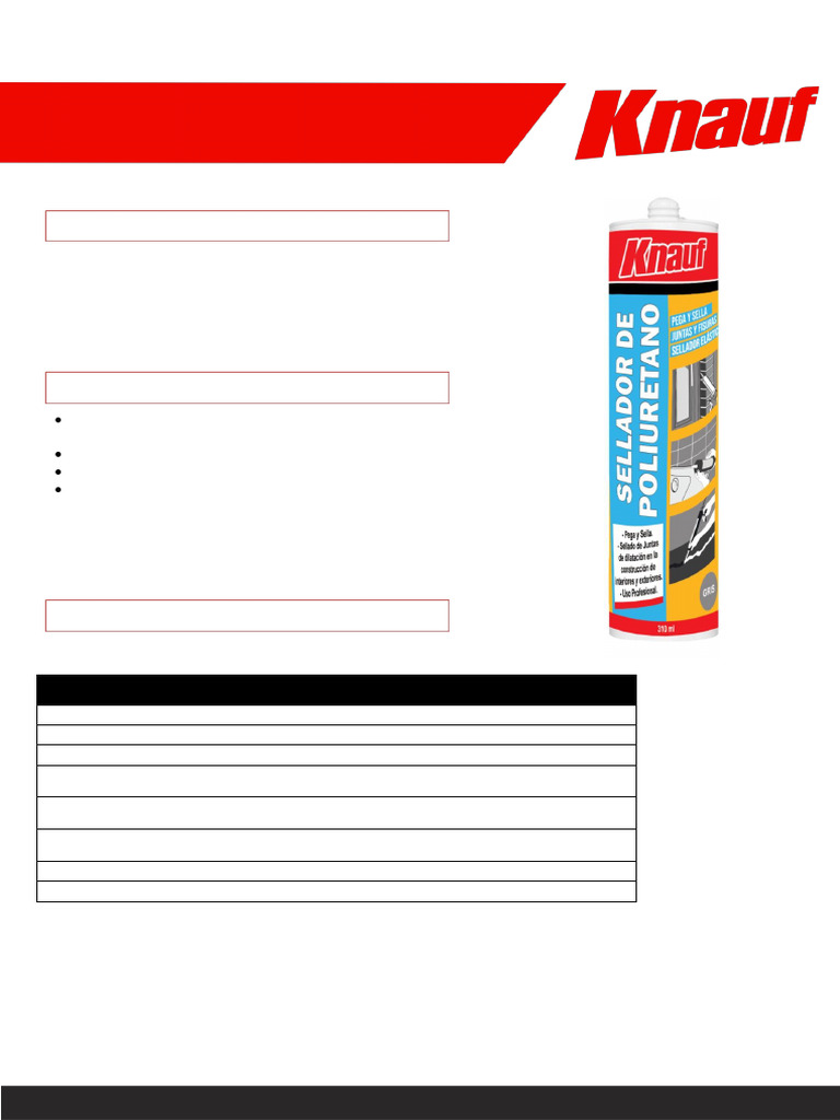 Sellador de Poliuretano 310ml Knauff Ficha Tecnica | PDF