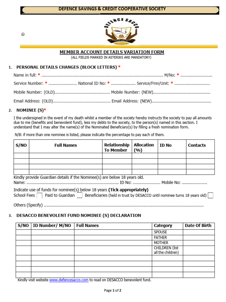 Membership Variation Form | PDF