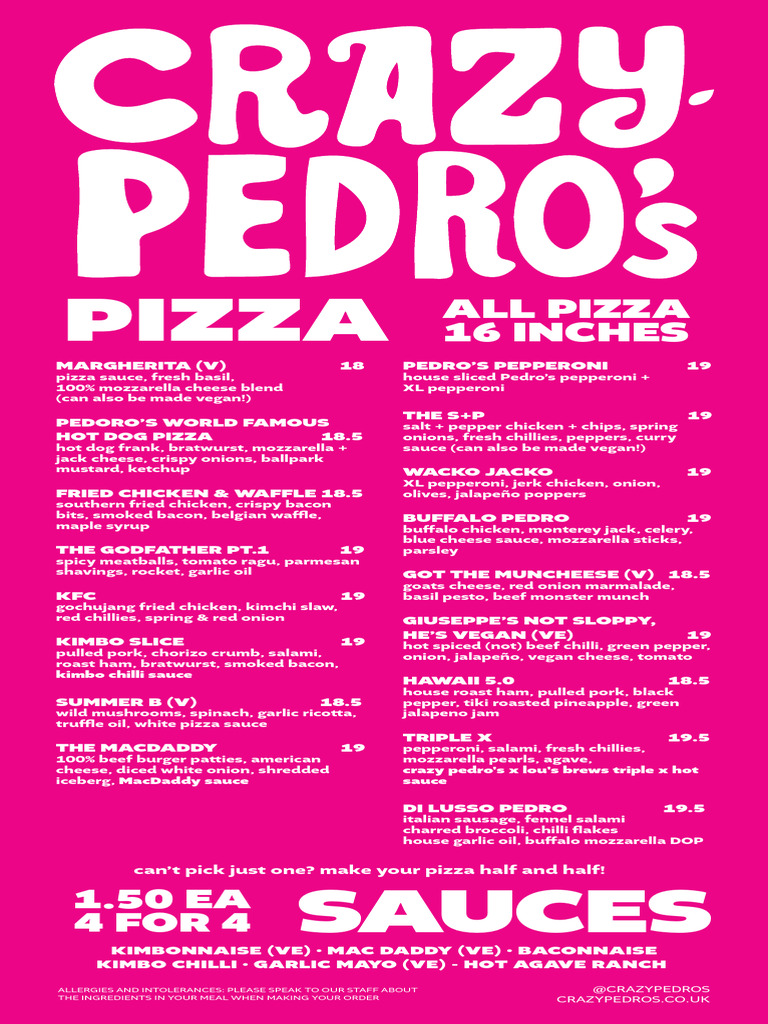 Crazy Pedro’s Menu | PDF | Pizza | Sauce