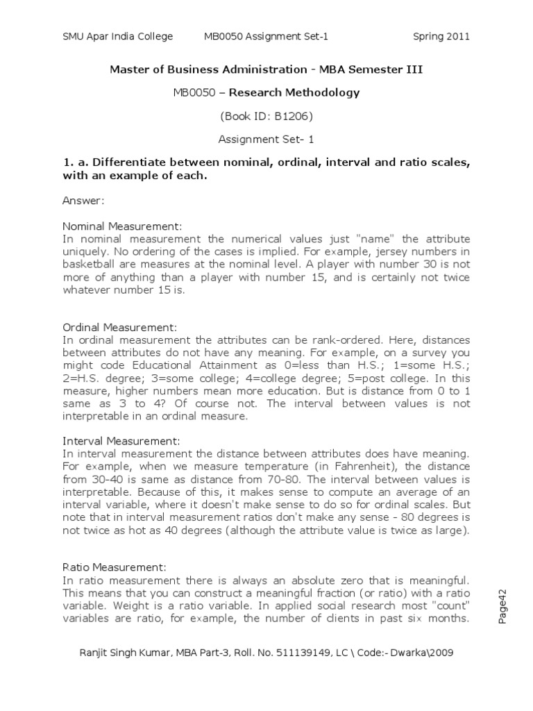 MB0050 Research Methodology Set-1 | PDF | Level Of Measurement ...