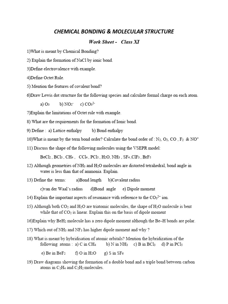 Chemical Bonding & Molecular Structure Guide | PDF | Chemical Bond ...