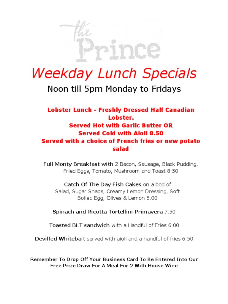 Example of Weekday Specials | PDF