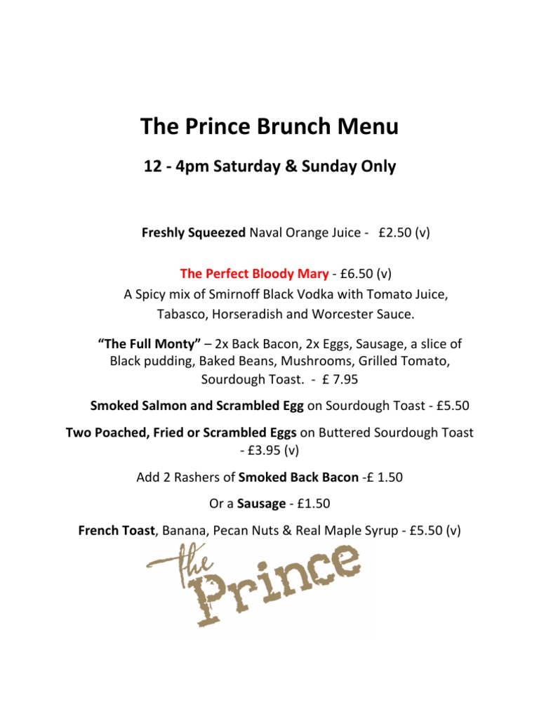 The Prince Brunch Menu | PDF