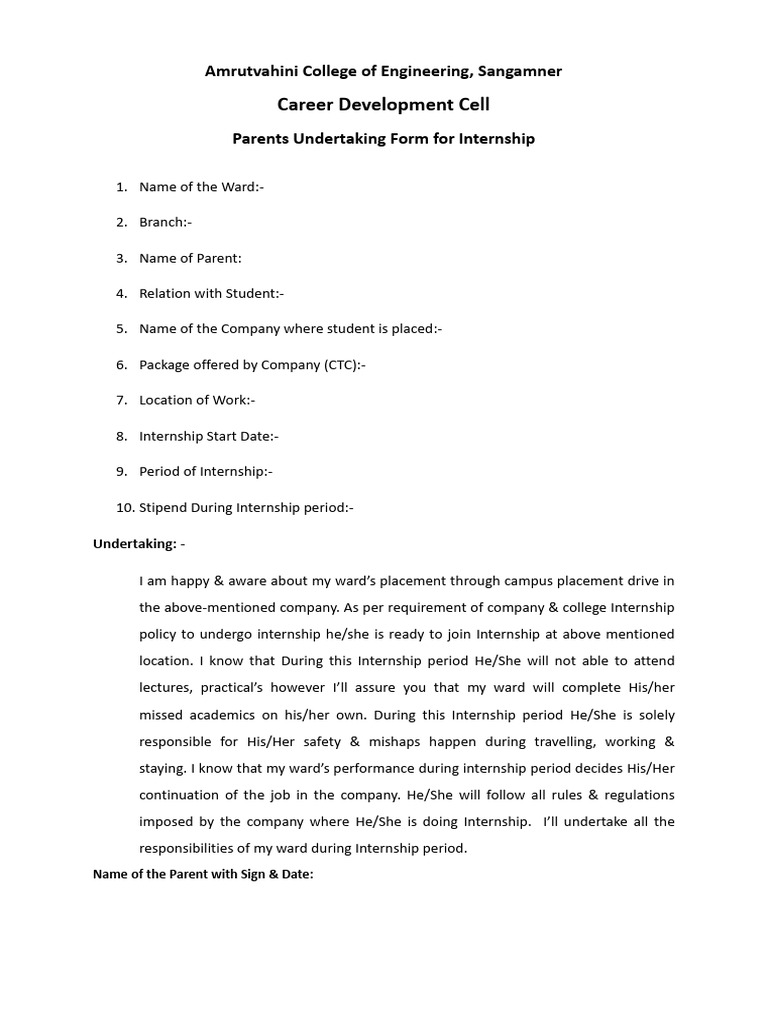 Parents Undertaking Form | PDF