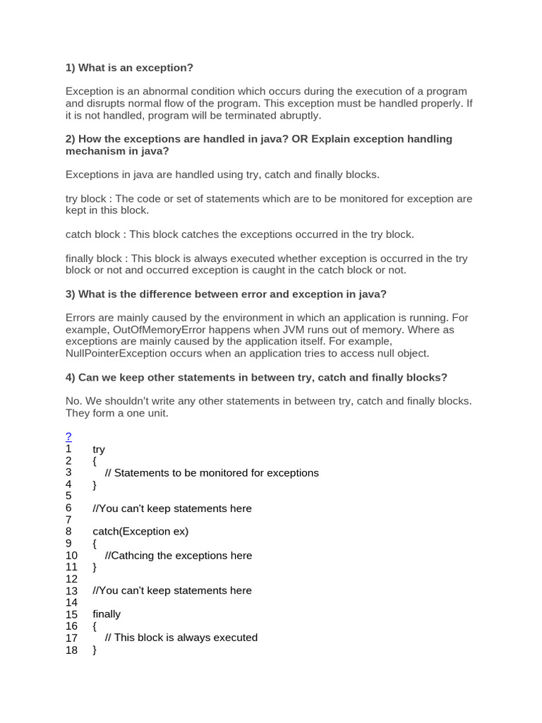 Interview Questions On Exception | PDF | Class (Computer Programming ...