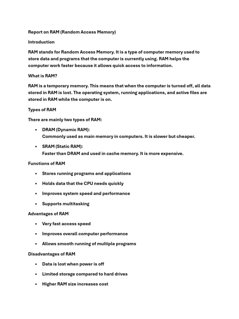 Report On RAM | PDF